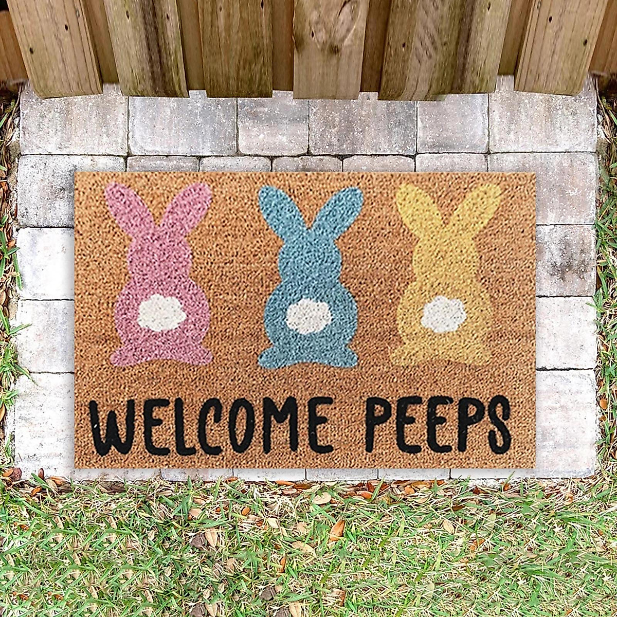 Easter Day Coir Door Mat Outdoor Your Name Est Bunny Happy Absorbent 23×16Inch Low-Profile Indoor Floormats Muddy