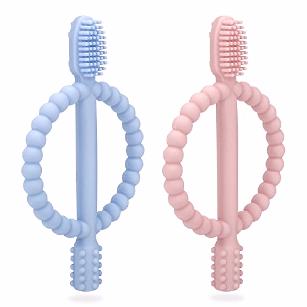 Baby Teething Toys with Easy-Hold Handle, Silicone Infant Toothbrush, Textured On Both Sides Helps Massage, Soothe Sore Gums, Teething Toys for Babies 0-6 Months, 6-12 Months