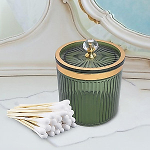 Amagogo Bathroom Qtip Dispenser Jar Swab Holder Canister with Lid Dustproof Makeup Pads Container for Countertop Restroom Dresser Desktop Home , Green