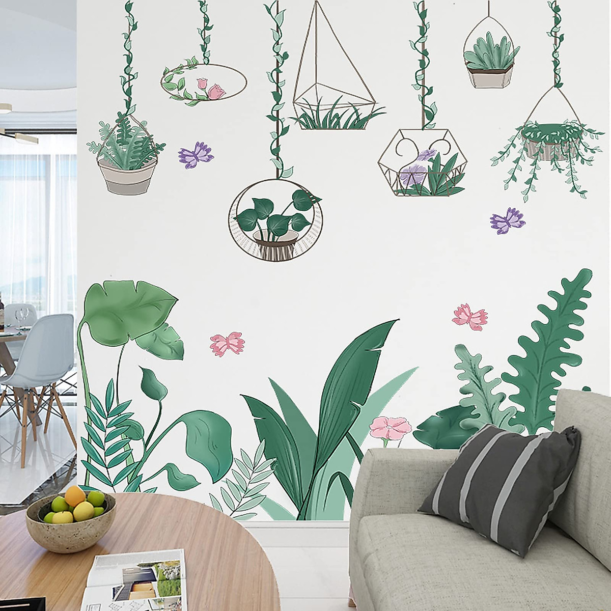 Tropical Vine Plant Potted Wall Stickers, Removable Green Plants Leaves Garden Decal Decor, DIY Art Murals Wallpaper for Living Room Bedroom Kitchen Nursery