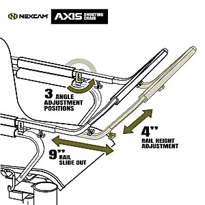 NEXCAM® AXIS SC 360 Shooting Chair. First of its Kind Dual-axis Swivel and Tilting Shooting Chair with Rail. Patent Pending