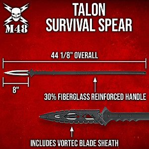 M48 Kommando Talon Survival Spear | 44 1/8" Overall Length | 8" Stainless Steel Blade | Includes Vortec Sheath | Fiberglass Reinforced Handle