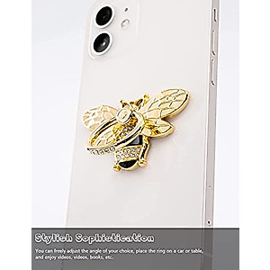 Phone Ring Holder with Crystal, Allengel Bee Phone Ring Grip Finger Kickstand, Gold Black