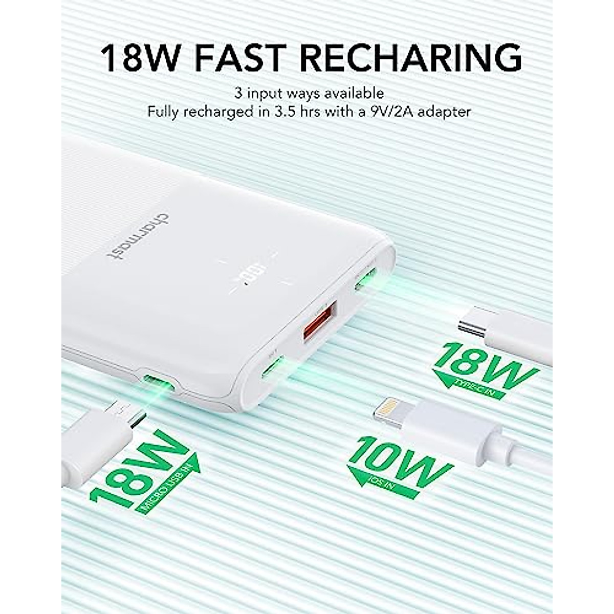 Charmast Small Portable Charger 10000mAh, 20W Mini Power Bank USB C Fast Charging, Ultra-Compact Slim Battery Pack LED Display, Travel Essentials Compatible with 15 14 13, Samsung Galaxy, iPad