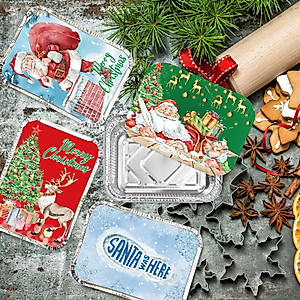 WorldBazaar Christmas Leftover Containers with Lids 36PCS Santa Christmas Aluminum Food Containers with Lids Disposable Watercolor Goodie Sacks Containers Winter Holiday Party Supply