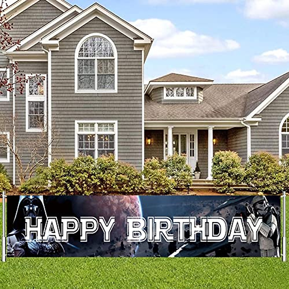 Star Wars Theme Happy Birthday Banner 118in x 20In Indoor Outdoor Decor Outer Space Galaxy Wars Backdrops for Kids Birthday Party Backdrop Prince Kids Decoration Supplies