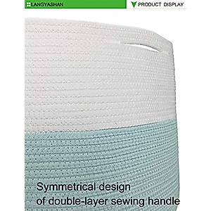 LANGYASHAN 21.65" x 13.78" XXXLarge Woven Cotton Rope Basket Decorative Blanket Basket for Living Room Toys Sofa Throws Storage Towels or Nursery Laundry Hamper Basket with Handles Laundry Basket (Blue)