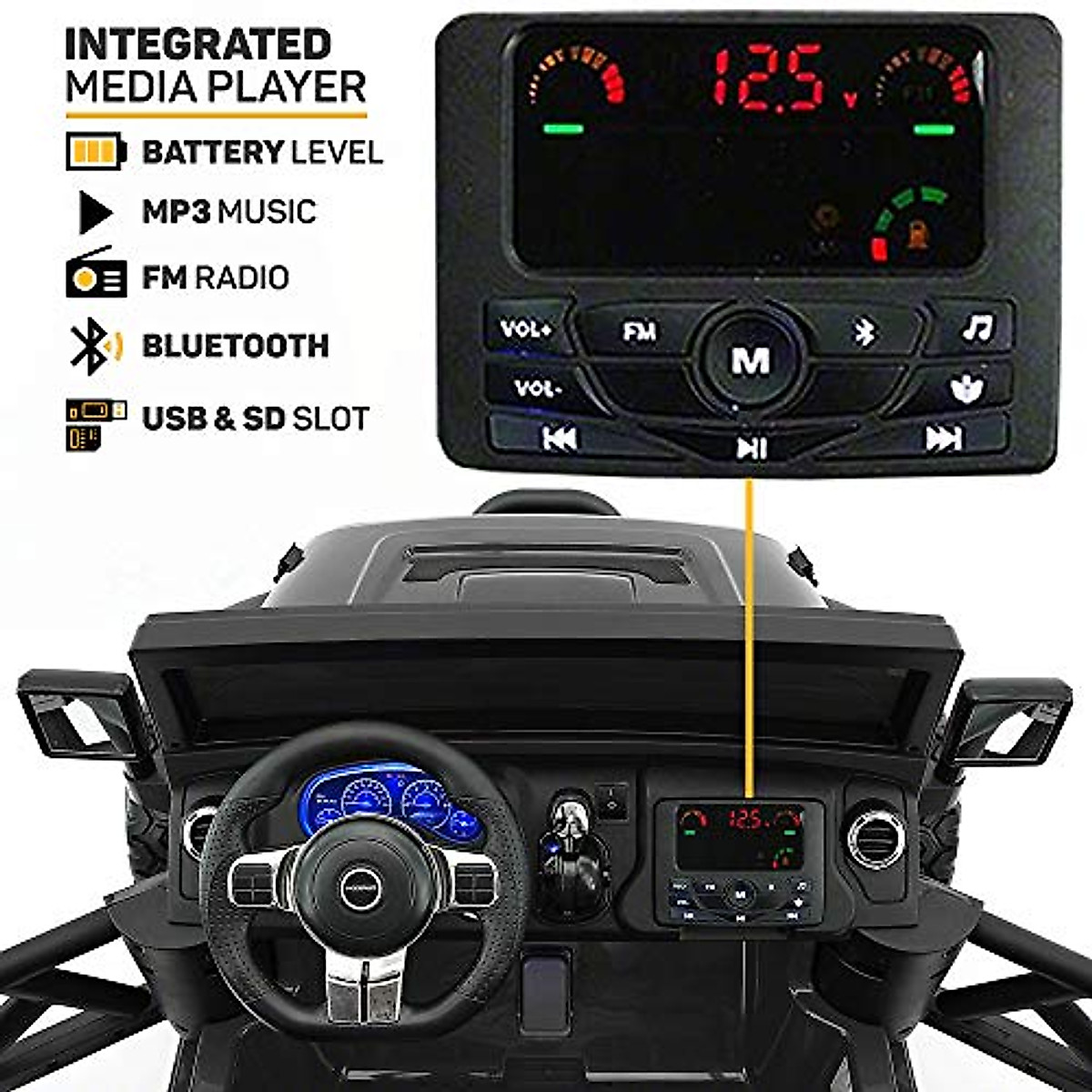 2023 Two (2) Seater Ride On Kids Car Truck w/Battery Swaps 12V Kid Car to Drive 3 Speeds, Leather Seat, Remote, MP3 Music by Bluetooth, FM Radio, Rubber Tires