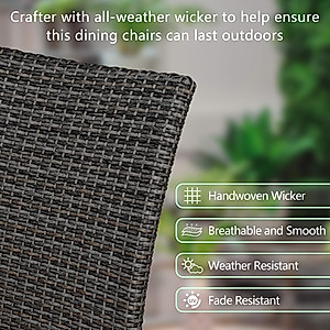 Iwicker Patio PE Wicker Height Bar Chairs, Outdoor Heavy-Duty Steel Frame Rattan Bar Stools with Padded Quick Dry Foam and Curved Backrest, Set of 4