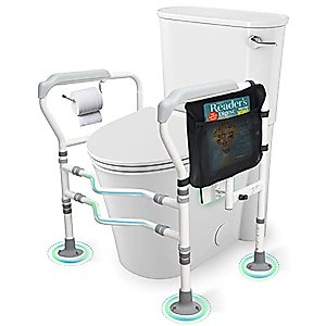 Nurhome Toilet Safety Frame Rail with Suction Cups and Anti-Slip Handrails Carbon Steel Adjustable Height and Width Heavy Duty Toilet Assist for Elderly Handicapped Disabled Weight Capacity 400 lbs