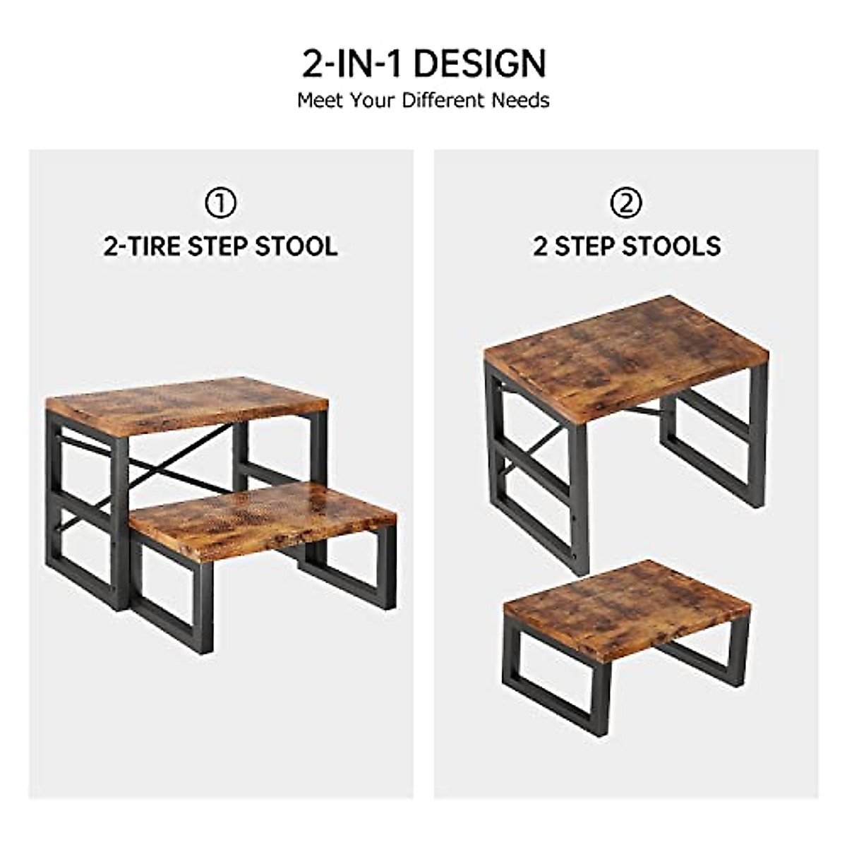 Homeiju 2 Tire Step Stools for Adults Kids Toddler, Wooden Step Stool, Kitchen Bathroom Bedroon Stepping Stool, Detachable Holds up to 400lb