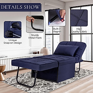 Seogwisam Convertible Sofa Bed,4 in 1 Multi Function Ottoman Bed,Assembly-Free Chair Bed Sleeper with Adjustable Backrest and Pillow-Navy Blue 28" W