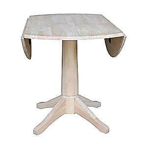 Pemberly Row 42" Round Solid Wood Dual Drop Leaf Pedestal Table - Unfinished