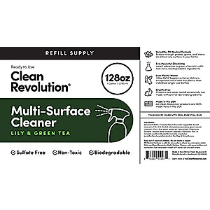 Clean Revolution Multi Surface Cleaner Refill Supply, Non-Toxic, Eco-Friendly & Plant-Based, Ready to Use, Lily & Green Tea, 128 Fl Oz (1 Gallon)
