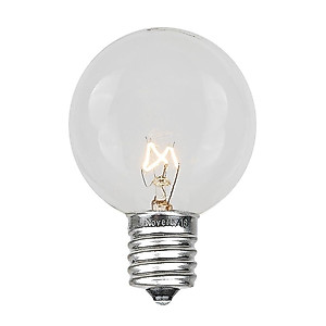 Novelty Lights Incandescent G50 Globe Replacement Bulbs - Outdoor Individual Bulbs For Events, Holiday Parties, Patios, And More - E17/C9 Intermediate Base, 7 Watt Lights (Clear, 25 Pack)