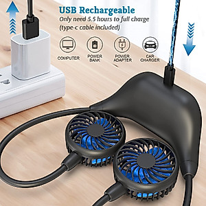 Koonie 10000mAh Neck Fan, 48hrs Working Portable Neck Fan with 6 Speeds, Battery Operated USB Rechargeable Fan, 360° Neck Rotation, Hands Free Personal Fan for Climbing, Hiking, Outdoors