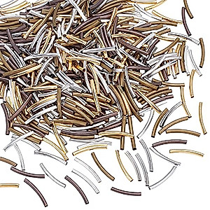 PH PandaHall 500pcs Tube Beads 25mm Noodle Tube Spacer Beads 5 Colors Long Curved Tube Beads Brass Tube Spacers for DIY Wrist Bracelet Anklet Necklace Earring Jewelry Making