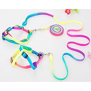 yueton Dog Pet Puppy Cat Kitty Adjustable Nylon Leash Rainbow Dog Chest Straps Chain Seven Color Traction Thoracic Dorsal Suits Dog Rope Dog's Leash Chain