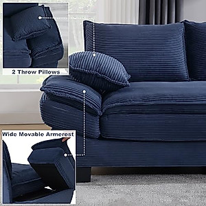Modern Loveseat Couch Sofa,89'' Corduroy Upholstered 2-Seat Sofa, Sectional Love Seat Furniture with 2 Pillows with Movable Armrest, Deep Couches for Living Room,Navy Blue