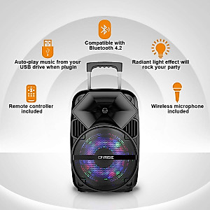 Small Bluetooth PA Speaker System with Wireless Microphone | 8 Inch Portable Outdoor Karaoke Machine | Fun Wireless Speaker for Party | EARISE V30