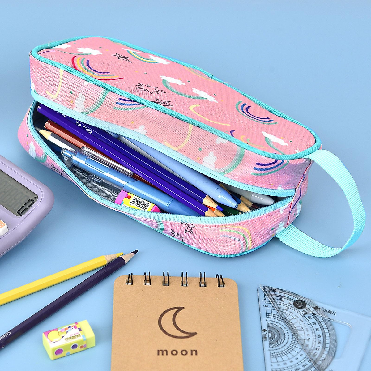 BETURETOP Cute Pencil Case for Girls, Pencil Case for Kids, Large Capacity Pencil Pouch Organizer for Student School Office Supplies, Kids Pen Holder Pencil Box with Zipper (Rainbow)