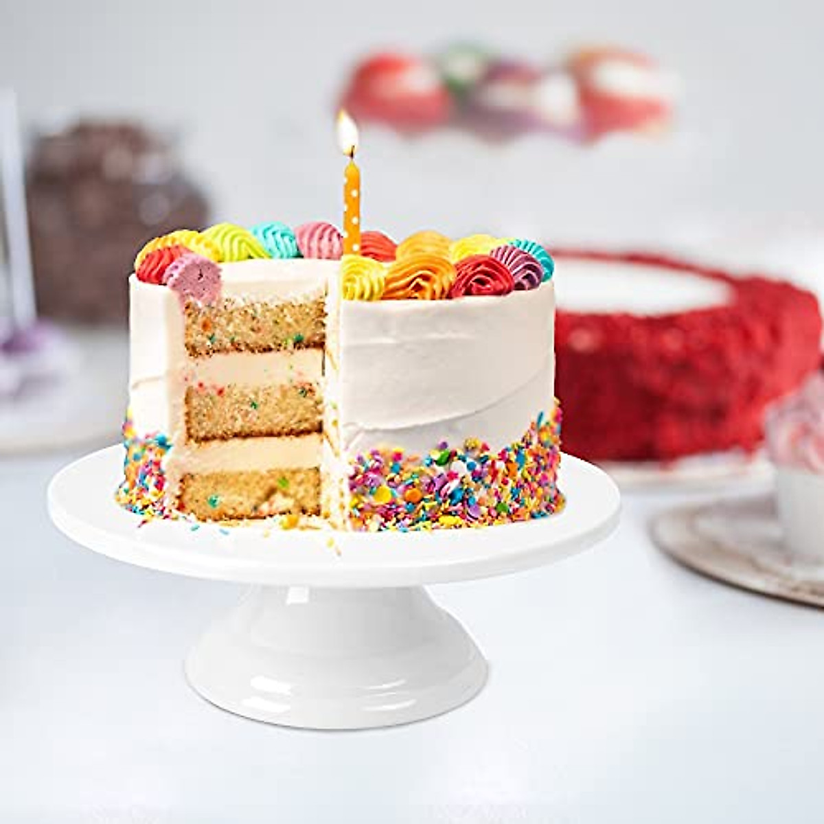 fanquare 10 Inch Porcelain Cake Stand, White Round Cake Plate, Vintage Cake Display Stand