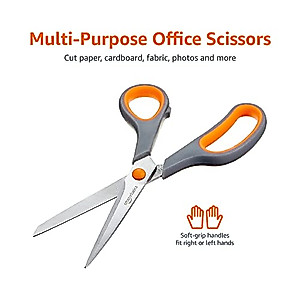 Amazon Basics Multipurpose, Comfort Grip, PVD coated, Stainless Steel Office Scissors - Pack of 2