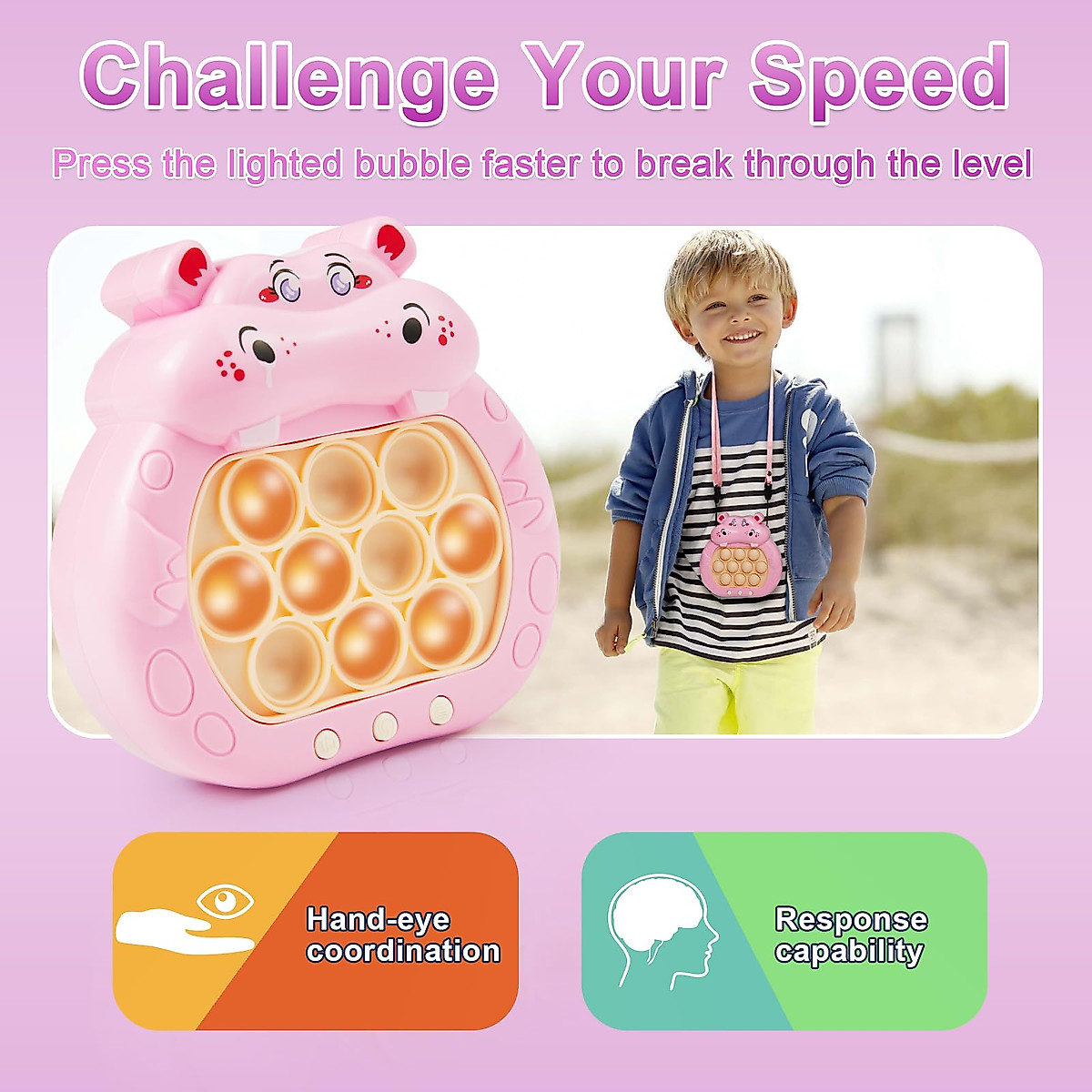 Raripida Pop Light Up Game, Handheld Fidget Light-up Pop Toys for Kids 6-12, Push Pop Sensory Toys with Memory Games, Stress Relief Pop Puzzle Game for Boy Girl Teens, Pink