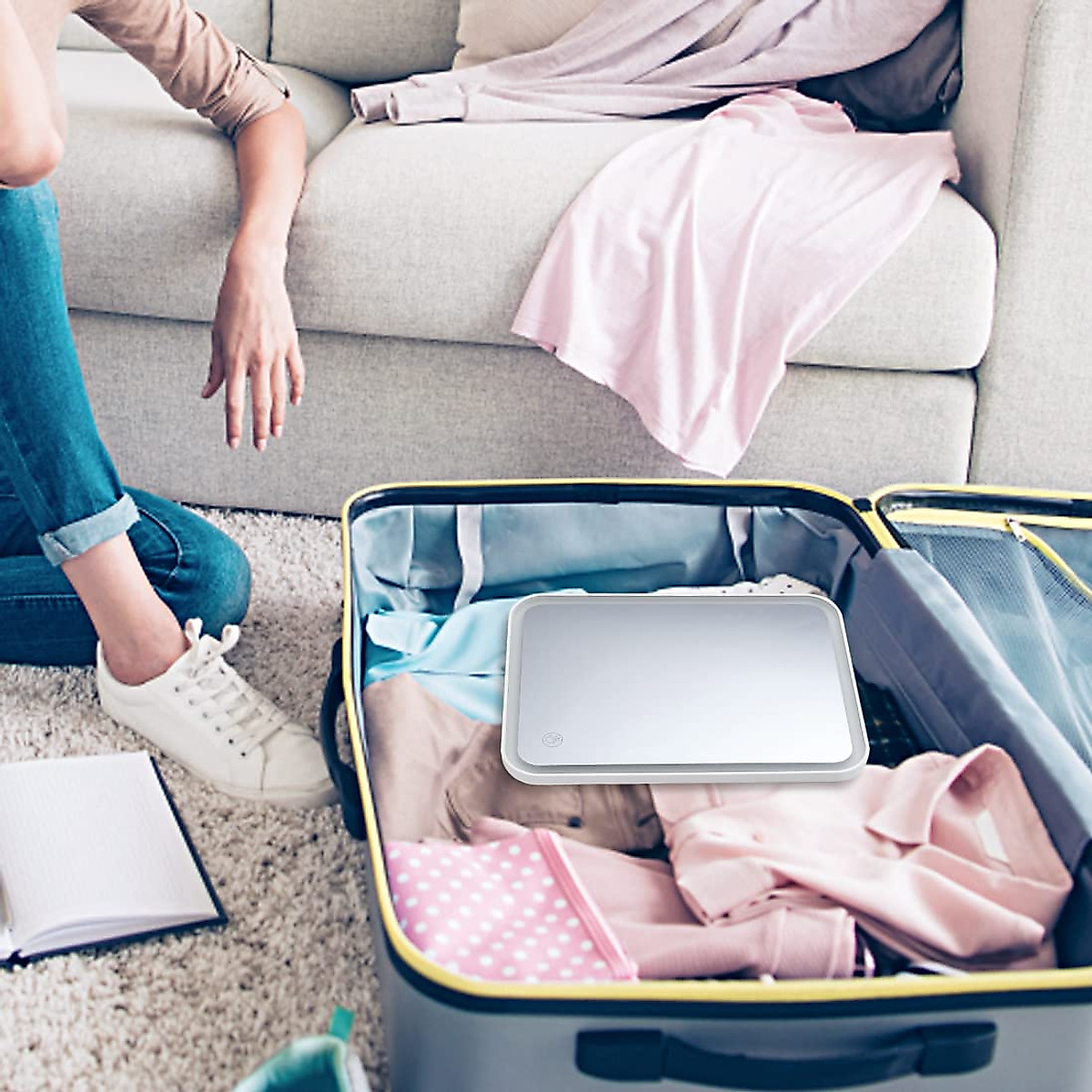 Beautrayn Makeup Mirror with Light, Touch Screen Vanity with 3X Mirror, USB Rechargeable 3 Color Lighting Modes, Adjustable Metal Stand 90° Rotation, Hanging Bathroom for Shower, Travel