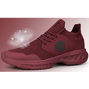 Giniros Mens Slip On Walking Shoes Non Slip Running Shoes Breathable Workout Shoes Lightweight Gym Sneakers Wine Red Size 9.5