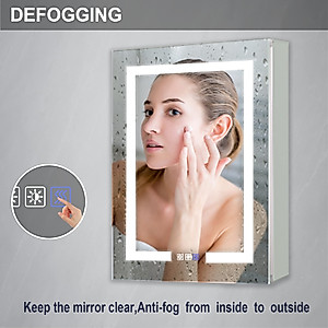 ExBrite Led Medicine Cabinets for Bathroom with Mirror,24x30 Inch,Surface Or Recessed Medicine Cabinet,Frameless Mirror Medicine Cabinet Wall Mounted,Defog,Dimming(Left Opening Door)