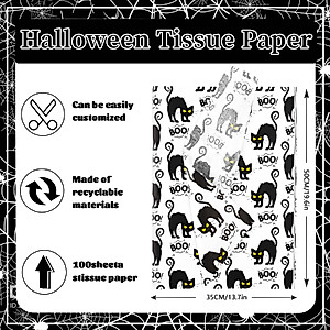 100 Sheets 20 * 14 Inches Halloween Tissue Paper for Gift Wrapping Black Cat Boo Pattern Decorative Tissue Paper for Halloween Party Trick or Treat Party DIY Craft