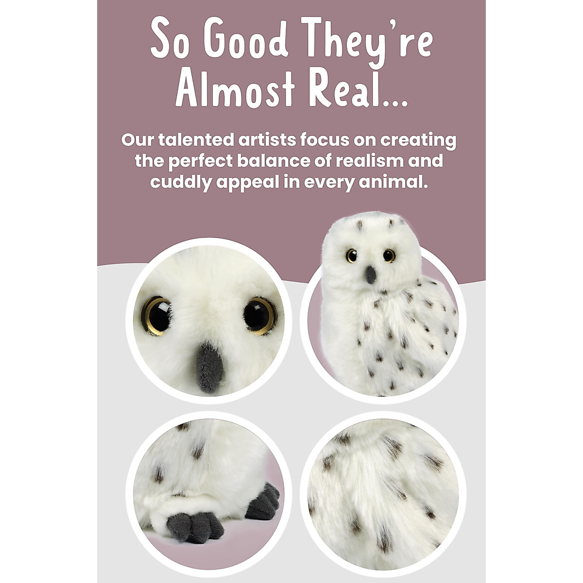 Living Nature Snowy Owl Stuffed Animal | Fluffy Owl | Soft Toy Gift for Kids | 7 inches