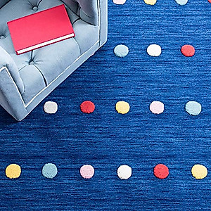 SAFAVIEH Kids Collection 4' x 6' Navy SFK804N Handmade Polka Dot Wool Area Rug