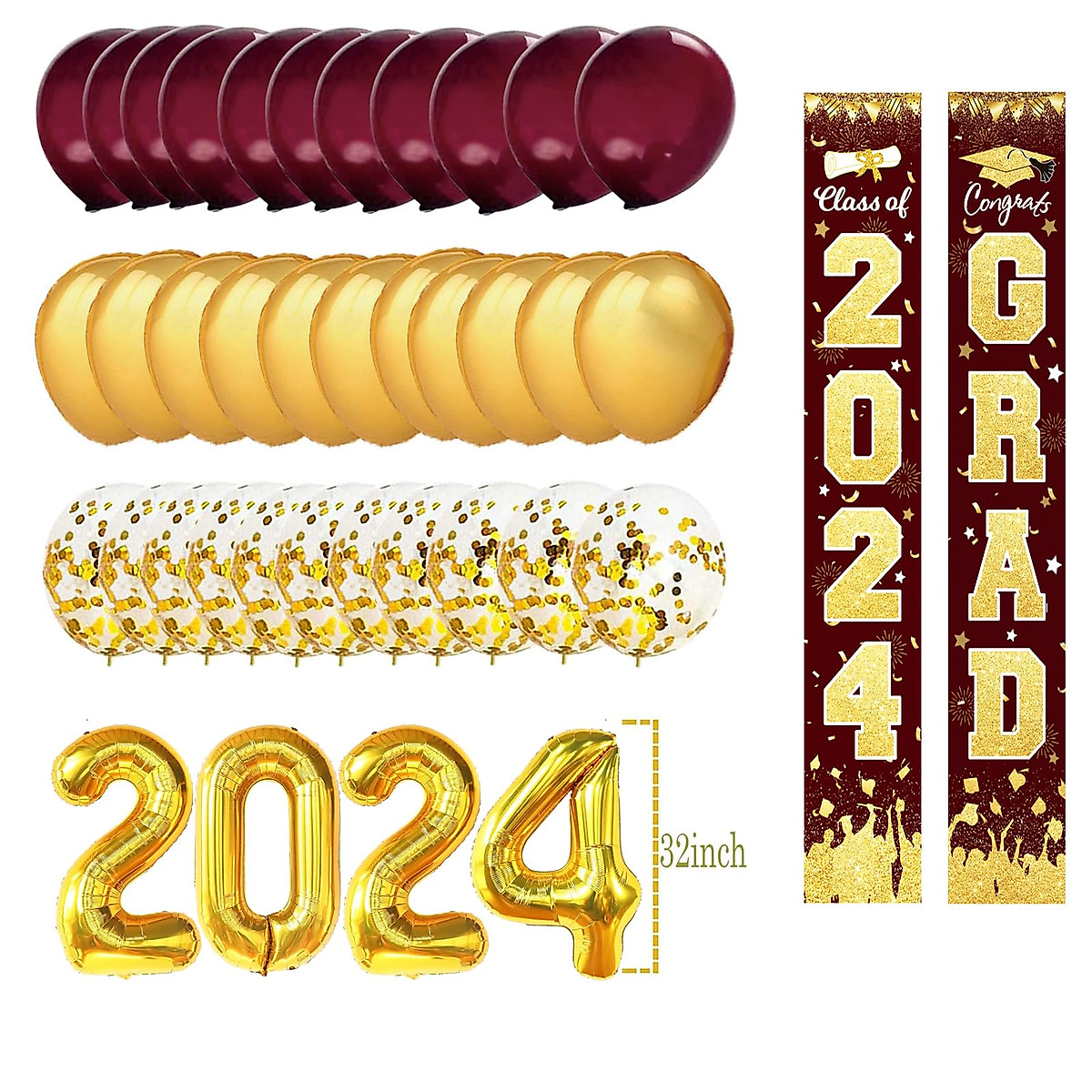 Graduation Decorations Maroon Gold 2024/Burgundy Gold Graduation Party Decorations FSU ASU Class of 2024 Congrats Grad Porch Sign Maroon Gold Balloons 2024 Graduation Party Decorations