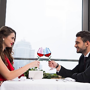 2pcs Rose Wine Glass, Creative Red Wine Glass, Rose Flower Goblet, Wine Cocktail Juice Glass for Party Dinner Wedding Festival Kitchen Bar Celebration (260ml, Blue and Pink)