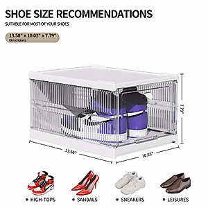 TIDYAVE Shoe Boxes Clear Plastic Stackable, Shoe Storage Organizer Boxes Easy Installation All in One Shoe Box with Doors 6 Tier Foldable Shoe Box Space Saving for Closet Entryway Containers Bins