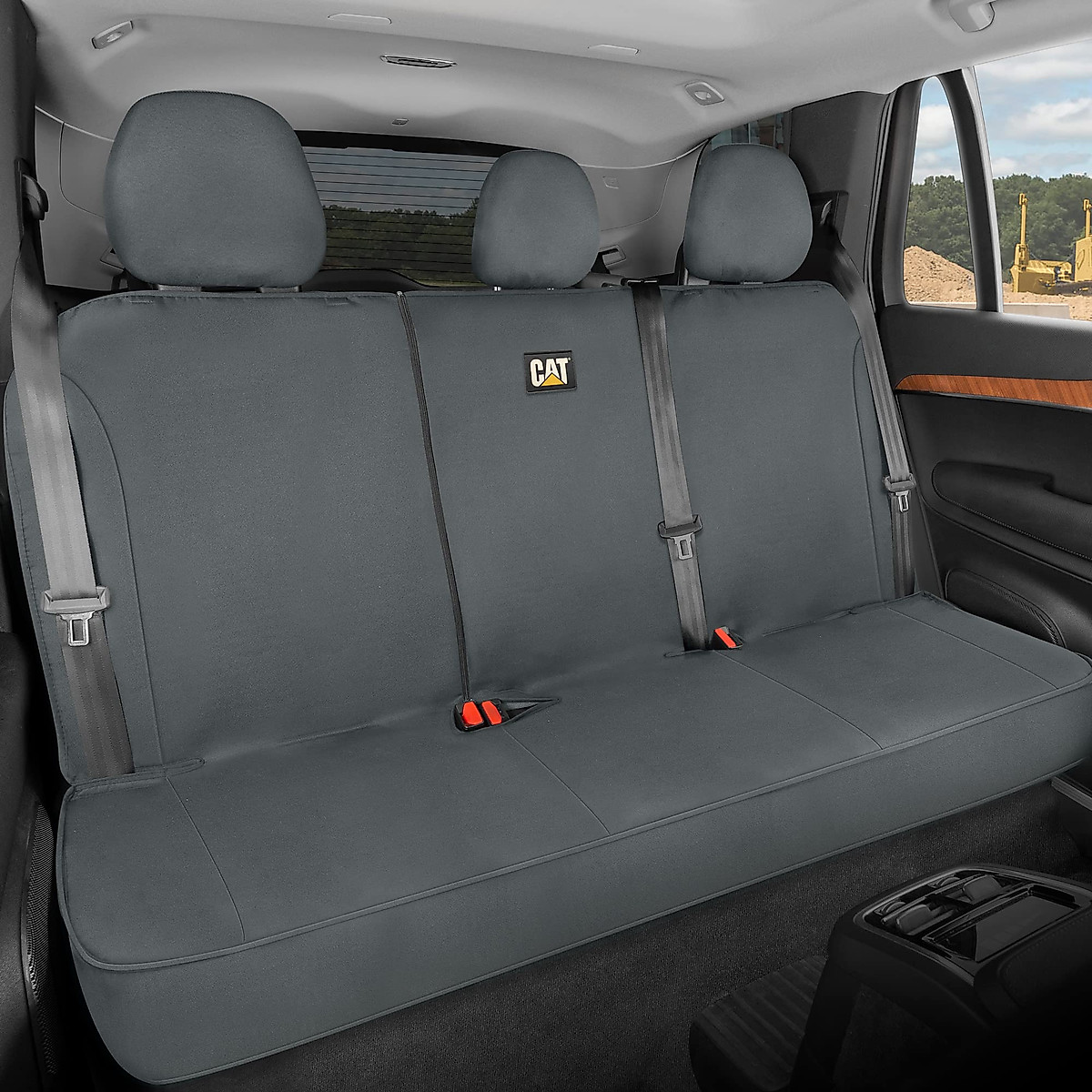 CAT® Flexfit™ Back Seat Cover for Cars Trucks SUV, Zipper Split Rear Bench Protector with Durable Canvas Material, Interior Cover in Gray