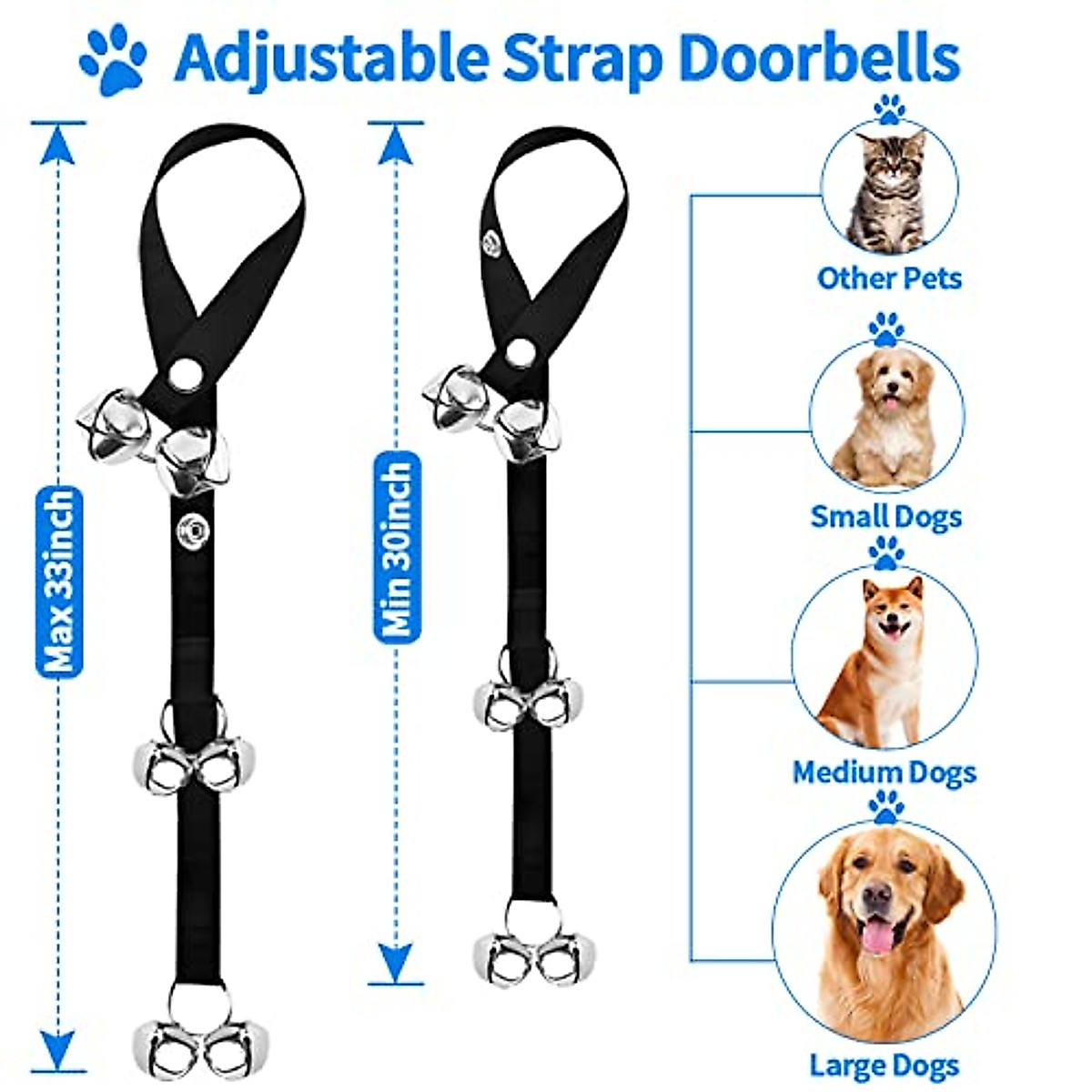 JIMEJV 2 Pack Dog Doorbells, Pet Training Bells for Go Outside Potty Training and Communication Device Large Loud Dog Bell Cat Puppy Interactive Toys Adjustable Strap Door Bell