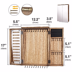 J JACKCUBE DESIGN Rustic Wall Mounted Jewelry Organizer, Wood Hanging Jewelry Holder Cabinet with Acrylic Mirror for Necklaces Earrings Bracelets Rings Wooden Barndoor Decor - MK606A