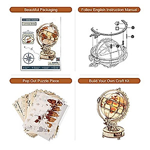 ROBOTIME 3D Puzzles for Adults, Wooden Puzzle Model Kits for Adults to Build, Unique Gift Aesthetic Desk Decor with LED Light