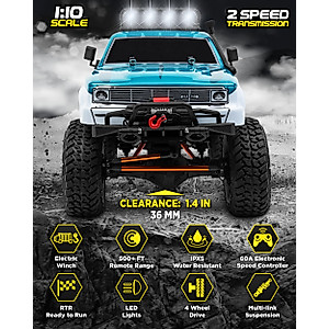 LAEGENDARY RC Crawler - 4x4 Offroad Crawler Remote Control Truck for Adults - RC Rock Crawler, Fast Speed, Electric, Hobby Grade Car - 1:10 Scale, Brushed, Blue - Green