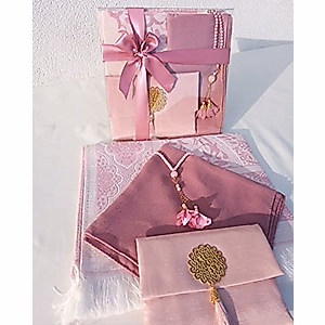 Muslim Prayer Rug | 5 in One Prayer Mat, Short Surahs Book, Tasbeeh, Scarf , Quran Case Set | Pearl Prayer Beads | Islamic Gift For Her | Islamic Gifts for Occasions | Prayer Mat| Birthday Gift|(Pink)