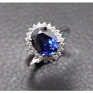 ZHUANBAI Ring of Princess Diana S925 Silver Oval Blue Stone Colored Stones Rings Prong Setting Women (10X12mm)