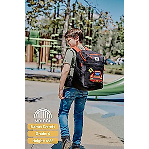 uninni 16" Kid's Backpack for Girls and Boys Age 6+ with Padded, and Adjustable Shoulder Straps. Fits for Height 3'9" Above Kids (Race Car Black/Red)