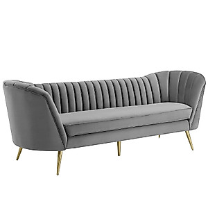 Modway Opportunity Channel Tufted Curved Back Upholstered Performance Velvet Sofa in Gray