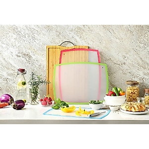 MC21 15 Pieces German Stainless Steel Knife Sets with Built-in Sharpener + MCW11 Bamboo Cutting Boards Set of 4 (Large, 17”11.4”0.8”)