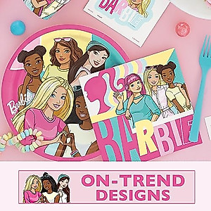 Unique Barbie Party Decorations | Serves 16 Guests | Officially Licensed | Barbie Birthday Decorations | Barbie Birthday Party Supplies | Barbie Tablecover, Plates, Napkins, Button