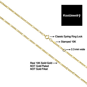 Kooljewelry 10k Solid Yellow Gold 2.3 mm Figaro Link Chain Necklace (20 inch)