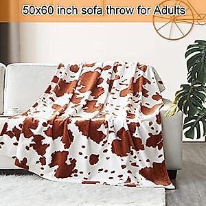 Rezutan Cow Throw Blanket Brown and White Cow Print Blanket for Sofa Couch Bed Warm Fleece Flannel Plush Blanket Cow Throw Blanket CampingTravel Cow Bedding Baby Boys Girls Adults Gift 50x60 inch